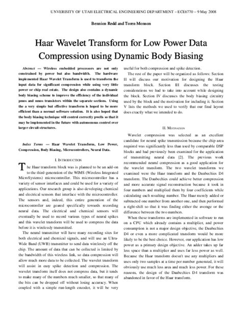pdf haar wavelet transform for low power data compression using dynamic body biasing bennion