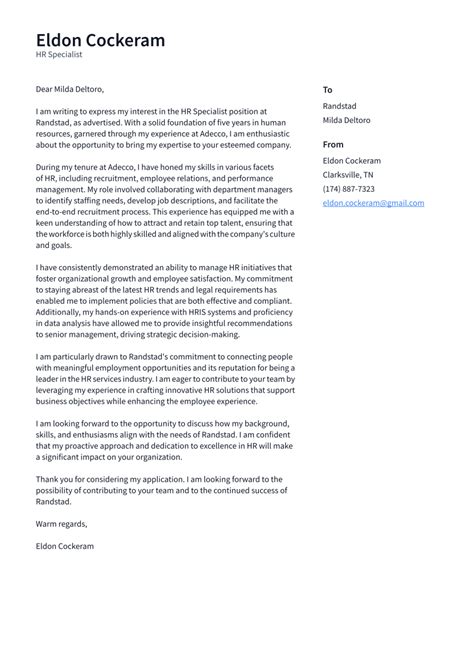 HR Specialist Cover Letter Examples And Templates