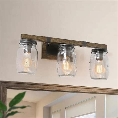LNC 21 In 3 Light Farmhouse Rustic Black Metal Bathroom Vanity Light