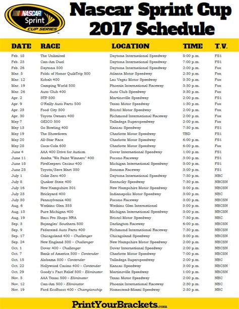 Nascar Schedule Printable Your Guide To The Thrilling Race Season