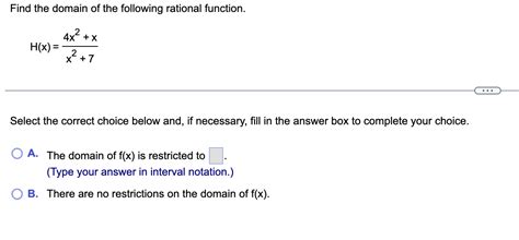 solved find the domain of the following rational function