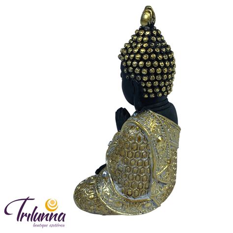 Estátua Decorativa 14Cm Buda Tibetano Dourado E Preto Mod1 Conto de Fadas