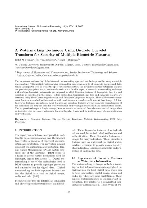 pdf a watermarking technique using discrete curvelet transform for security of multiple