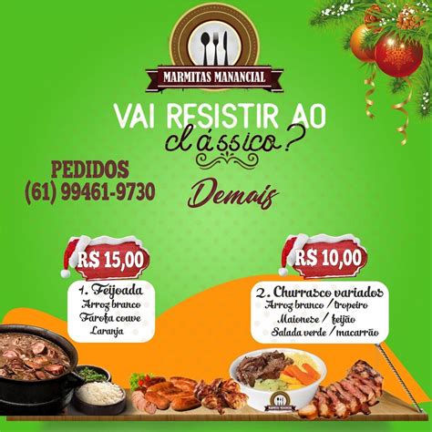 Menu em Marmitas Manancial restaurante Luziânia
