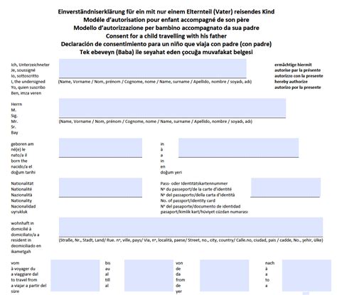 Reisevollmacht F R Kind Mit Einem Elternteil Vorlage Pdf Kostenlose