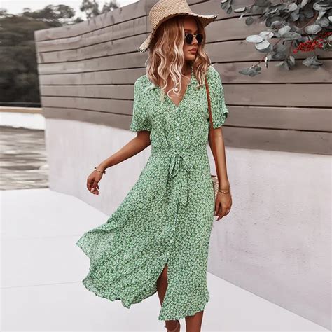 Letnia sukienka na plażę Boho 2021 kwiatowy wzór w stylu Vintage