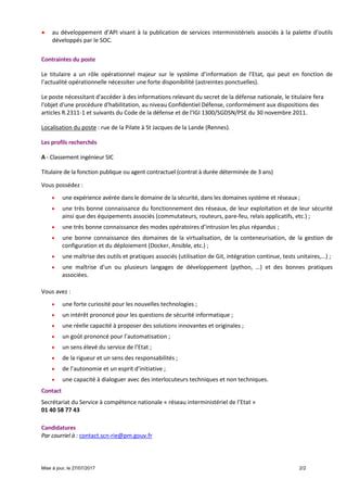 Fiche De Poste Ing Nieur S Curit Soc Du Rie Rennes Pdf