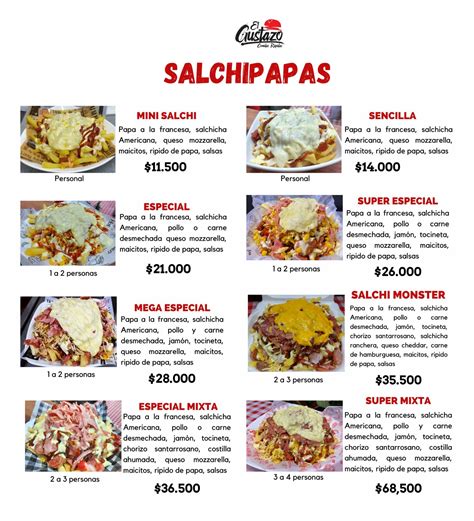 Carta del restaurante El Gustazo comidas rápidas Santander del Quilichao