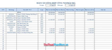 File bảng theo dõi công nợ bằng Excel mới nhất 2024
