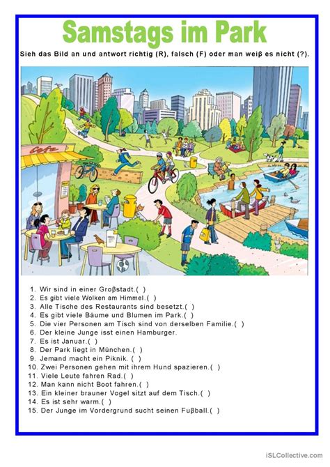 Bildbeschreibung Samstags Im Park English ESL Worksheets Pdf Doc