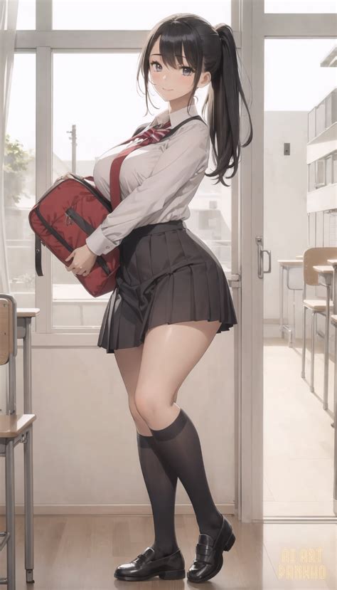 Panwho Big Boobs Schoolgirl Standing Looking At Viewer Ponytail