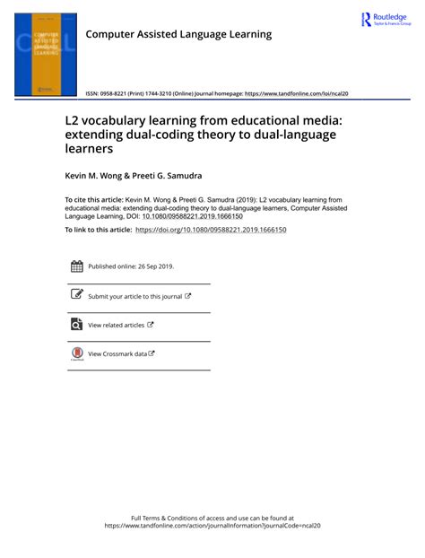 pdf l2 vocabulary learning from educational media extending dual coding theory to dual