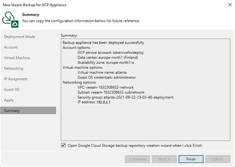 Step Finish Working With Wizard Veeam Backup For Google Cloud User