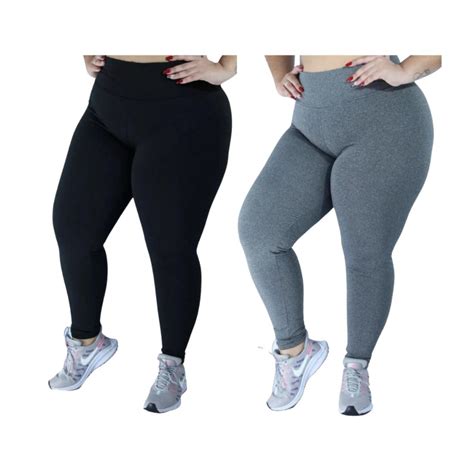 Kit 2 Calça Legging Plus Size Flanelada Cintura alta Casual e