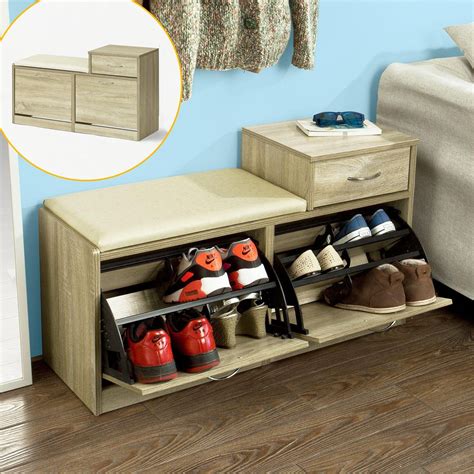SoBuy FSR17 N Banc Meuble à chaussures 2 abattants avec coussin et 1