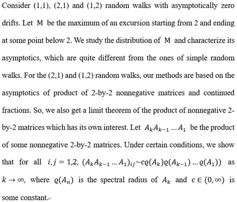 asymptotics of maxima of 2 1 and 1 2 random walks with asymptotically zero drifts and
