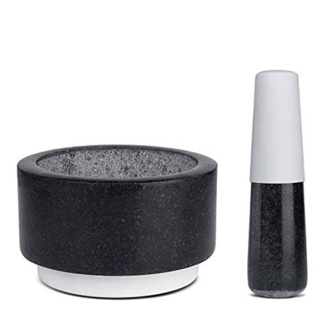 Flexzion Mortar And Pestle Set Black Marble Silicone With Non Slip