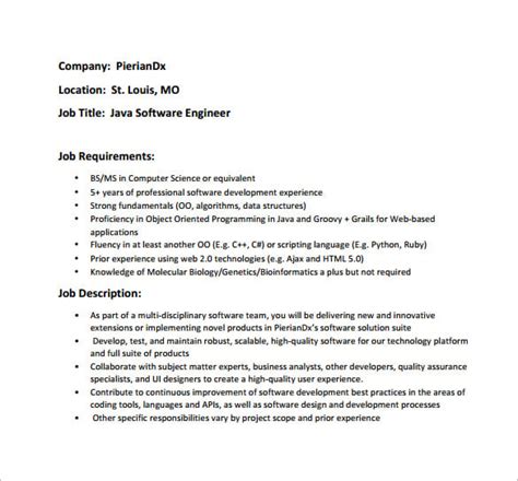 Pdf Job Description Software Engineer With A Minimum Of Pdf