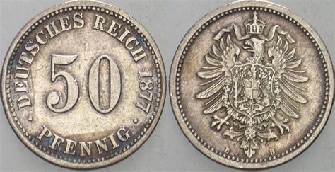 Kleinmünzen Kaiserreich 50 Pfennig 1877 B Kleiner Adler Schön sehr