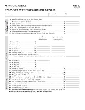 Fillable Online Revenue State Mn Credit For Increasing Research