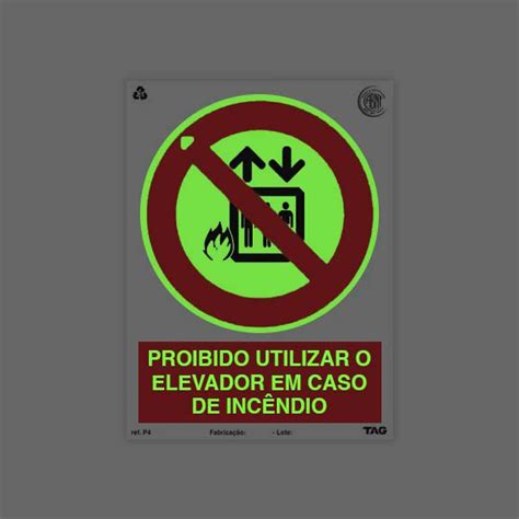 Placa Fotoluminescente P4 Proibido Utilizar O Elevador 15 X 20 Cm