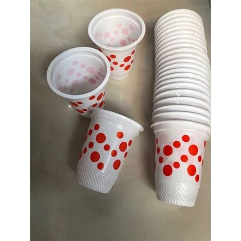 Jual 1 PAK 50 Pcs GELAS PLASTIK BOLA BOLA POLKADOT MERAH PUTIH SUSU