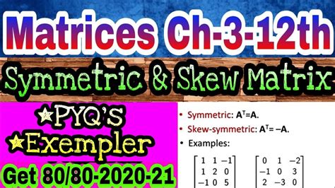 matrices ch 3 symmetric and skew symmetric matrices pyq s12th jee exempler maths part 8