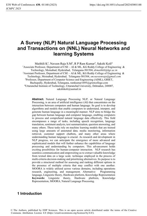 pdf a survey nlp natural language processing and transactions on nnl neural networks and