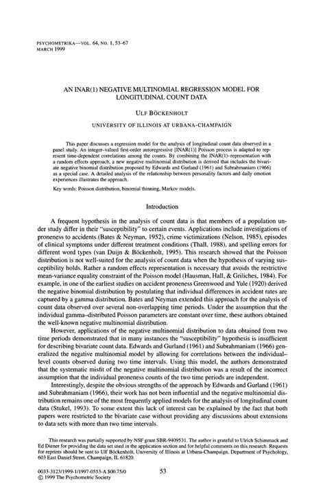 pdf an inar 1 negative multinomial regression model for longitudinal count data