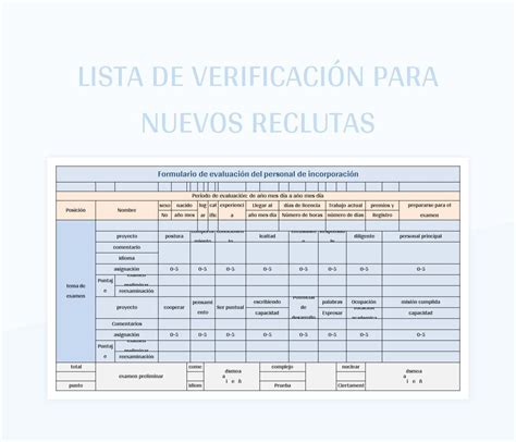 Plantilla de Excel Lista De Verificación Para Nuevos Reclutas y Hoja de