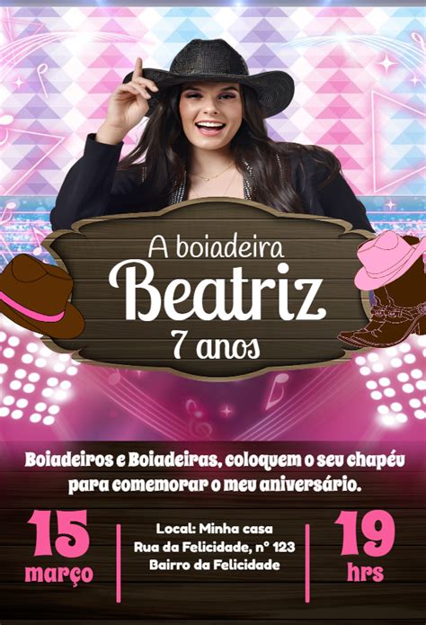 Convite Aniversário Ana Castela Boiadeira Edite grátis nosso