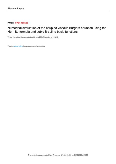 pdf numerical simulation of the coupled viscous burgers equation