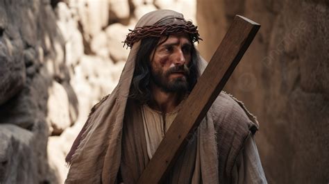 Jesus Carrying The Wooden Staff In The Narrow Passageway Background