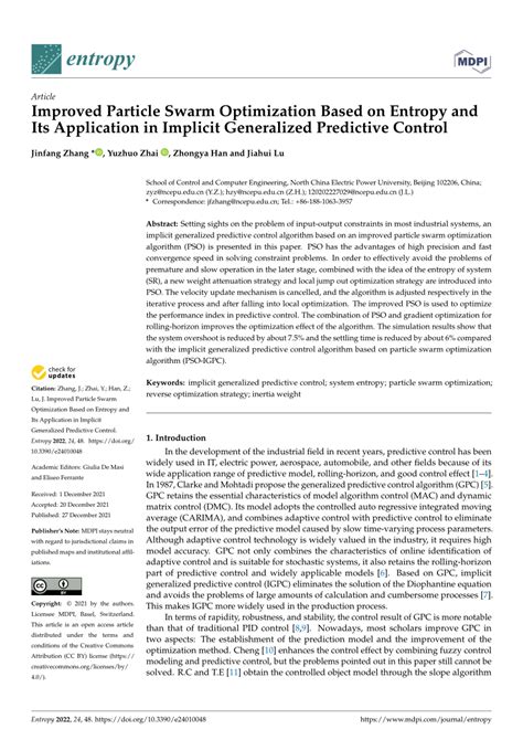 pdf improved particle swarm optimization based on entropy and its application in implicit