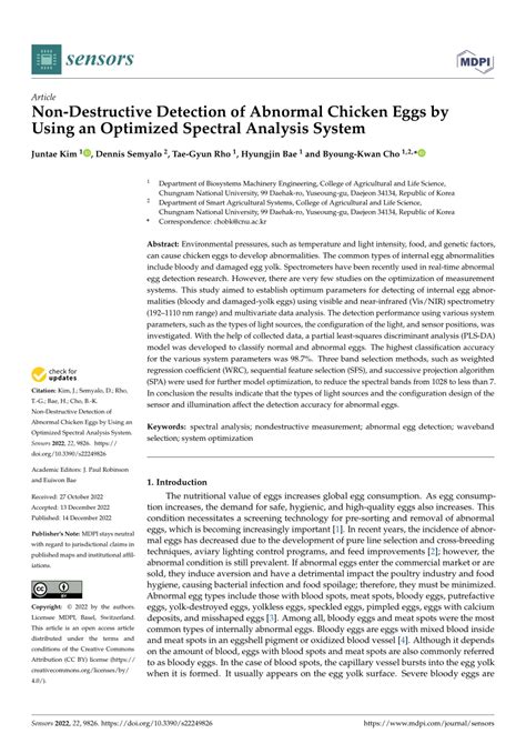 Pdf Non Destructive Detection Of Abnormal Chicken Eggs By Using An Optimized Spectral Analysis