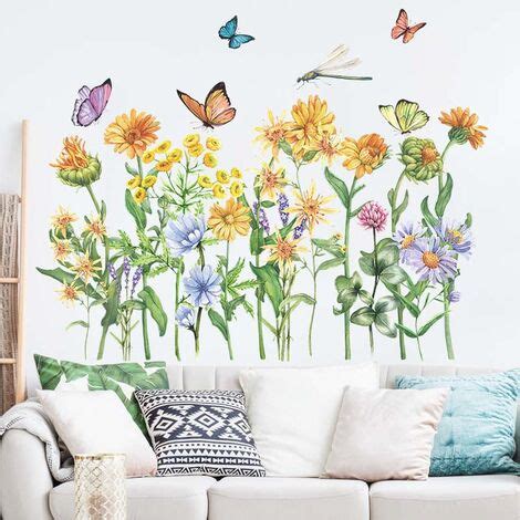 1 Ensemble Aquarelle Floral Autocollant Mural Fleur Papillon Peler Et