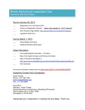 Fillable Online Agr State Il Checklist Due Dates Illinois