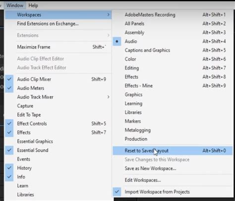 how to reset a workspace in adobe premiere pro adobemasters
