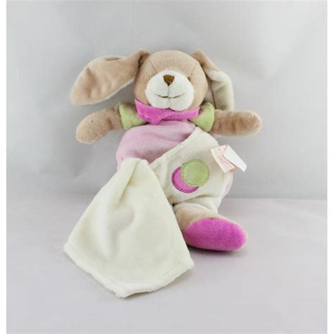 Doudou Lapin Rose Vert Blanc Mouchoir Baby Nat