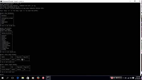 repair database mysql using cmd or ssh command youtube