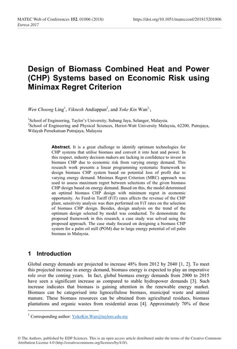 pdf design of biomass combined heat and power chp systems based on economic risk using