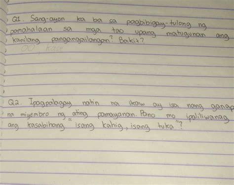 Q1 Sang Ayon Ka Ba Sa Pagbibigay Tulong Ng Pamahalaan Sa Mga Tao Upang