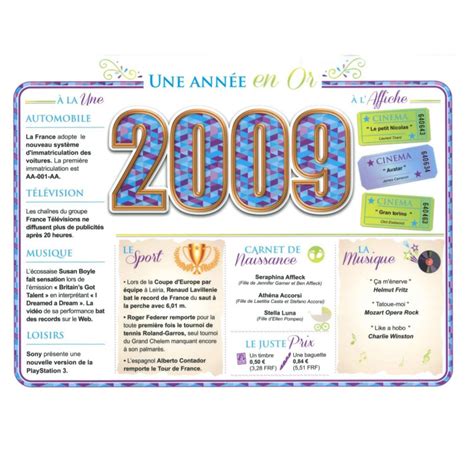 Set de Table Année de Naissance 2009 Une Année en Or