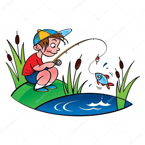 Niño de dibujos animados de pesca Vector de stock 72973655