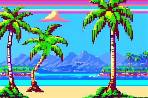 Landscape Bit Pixel Art Summer Natural Landscape Summer Ocean Beach