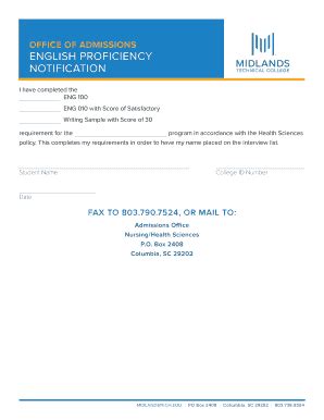 Fillable Online Midlandstech OFFICE OF ADMISSIONS ENGLISH PROFICIENCY