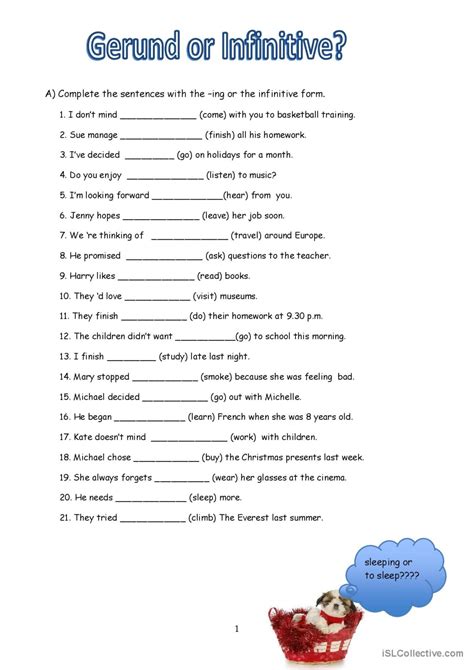 Gerund or Infinitive Español ELE hojas de trabajo pdf doc
