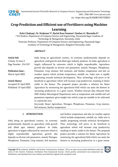 pdf crop prediction and efficient use of fertilizers using machine learning
