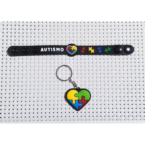 Kit Pulseira Identificação Autismo Autista Chaveiro Coração Shopee
