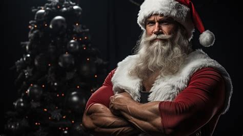 Papá noel musculoso posando en el estudio foto de alta calidad Foto